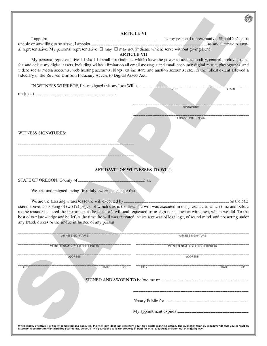 SN 1503 Will Preparation Kit (OR) – Stevens-Ness Law Publishing Co.
