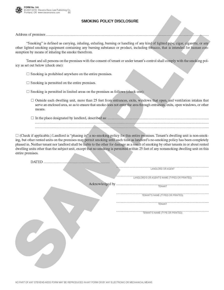 SN 541 Smoking Policy Disclosure (WA) – Stevens-Ness Law Publishing Co.