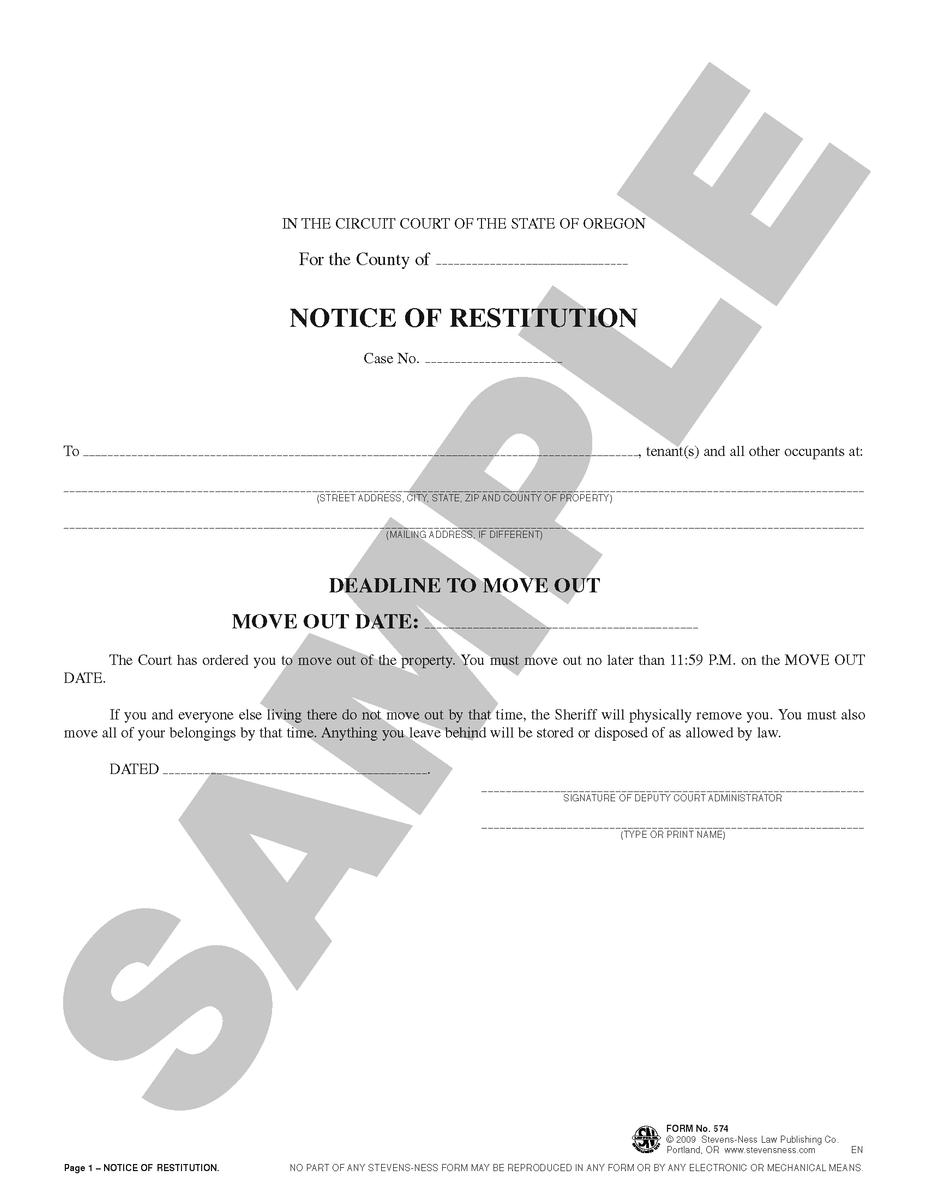 SN 574 Notice of Restitution (OR) – Stevens-Ness Law Publishing Co.