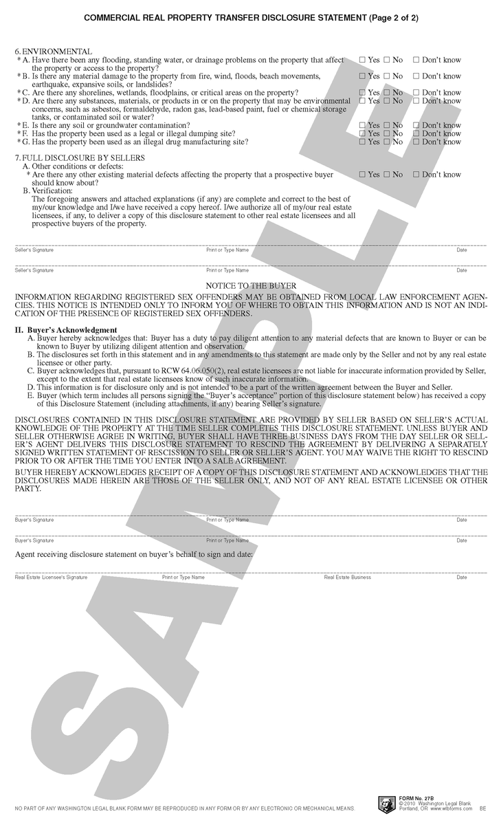 WA 27AB Commercial Property Transfer Disclosure Statement, Pages 1 and ...